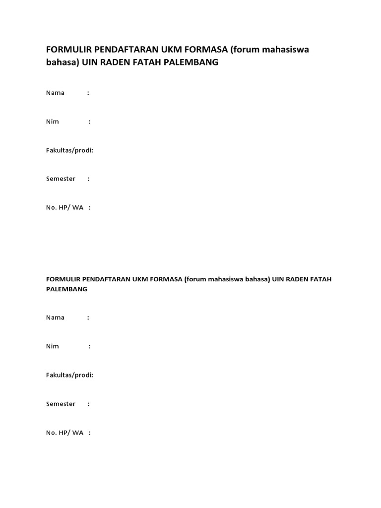 Formulir Pendaftaran UKM FORMASA | PDF