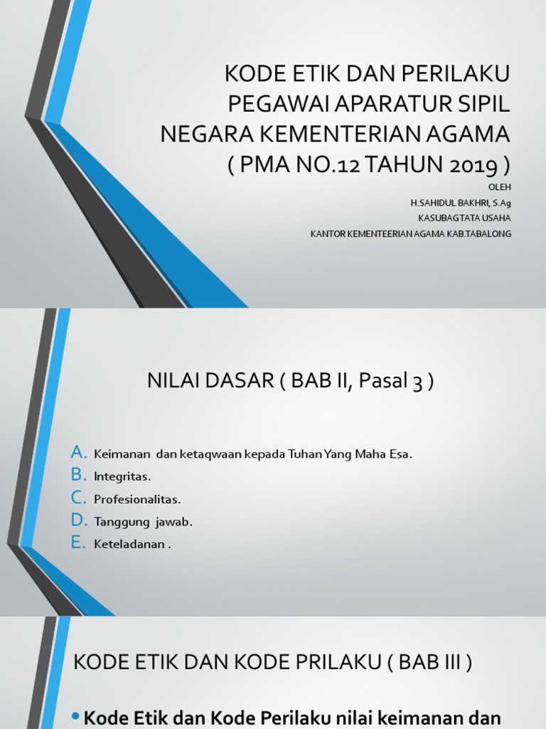 Kode Etik Dan Perilaku Pegawai Aparatur Sipil Negara | PDF