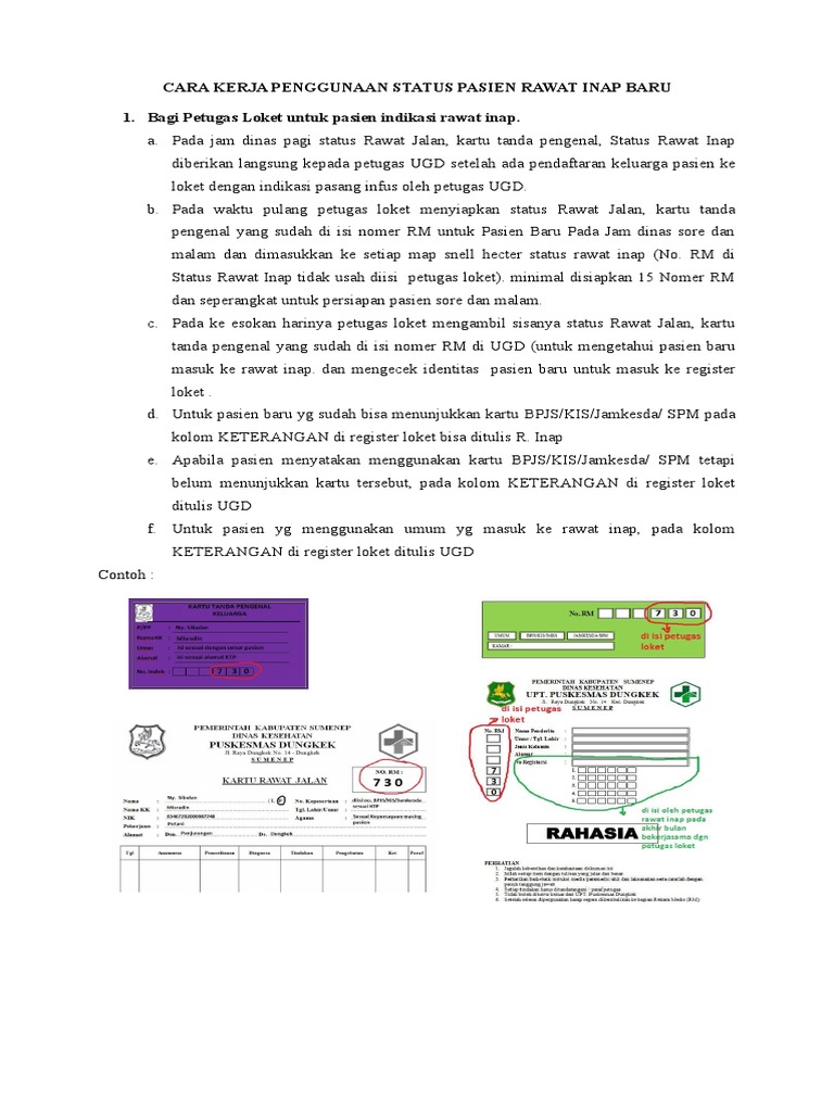 Cara Kerja Penggunaan Status Pasien Rawat Inap Baru | PDF