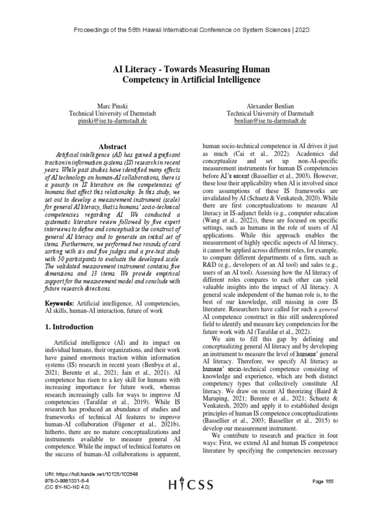 AI Literacy - Towards Measuring Human Competency in Artificial Intelligence | Download Free PDF ...