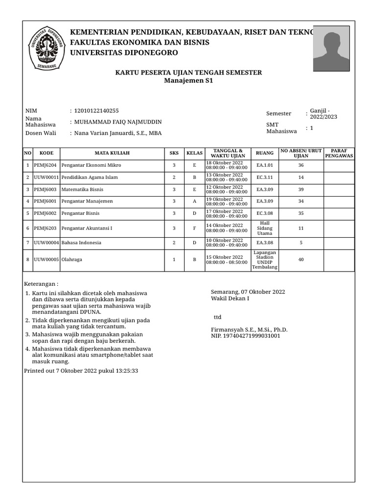 Print Kartu UTS | PDF