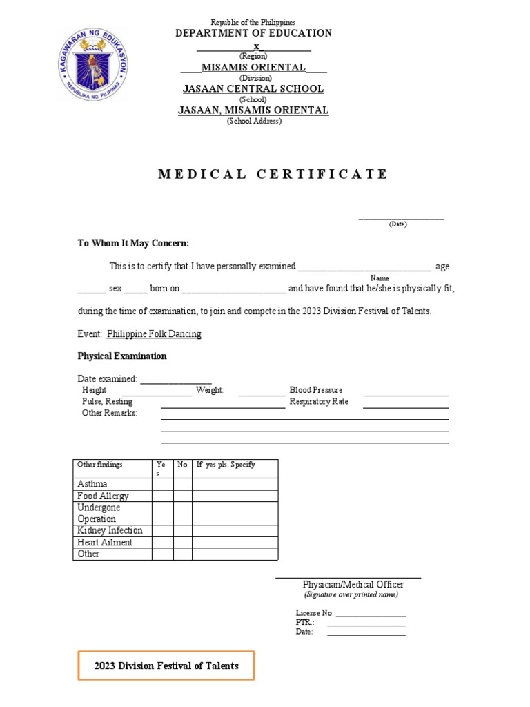 MedicalCertificate Form - DFOT | PDF