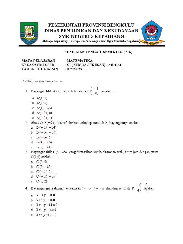 Soal Pts Matematika Kelas Xi SMK | PDF