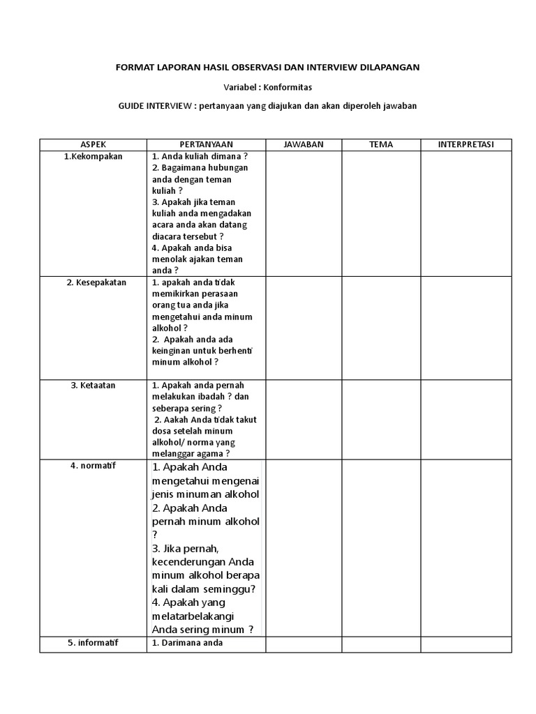 Format Laporan Hasil Observasi Dan Interview Dilapangan. | PDF
