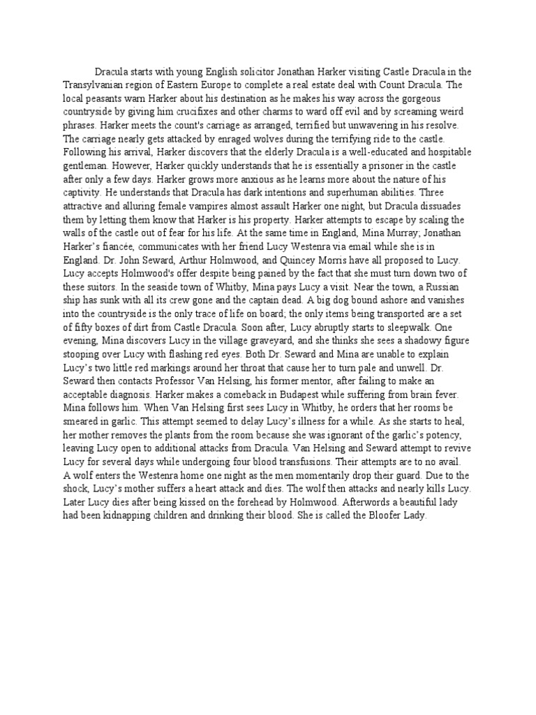 A Summary Of The Plot And Main Characters In Bram Stokers Dracula