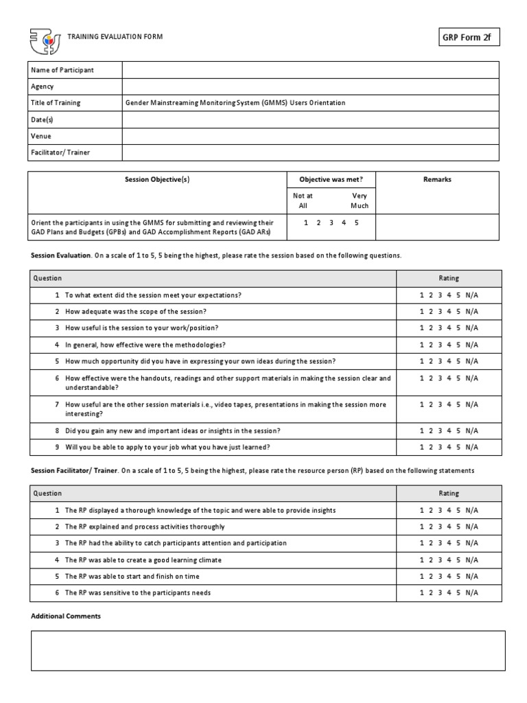 Training Evaluation Form | PDF | Facilitator | Communication
