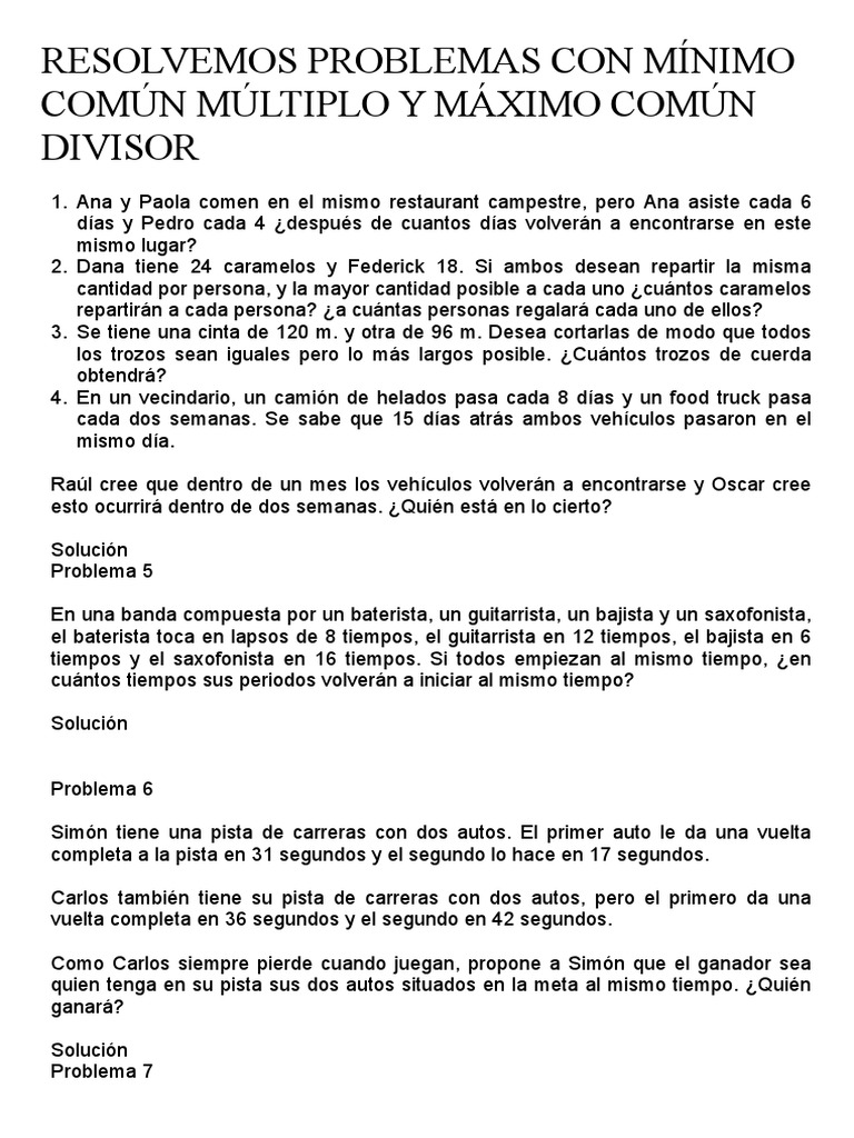 RESOLVEMOS PROBLEMAS CON MÍNIMO COMÚN MÚLTIPLO Y MÁXIMO COMÚN DIVISOR | PDF