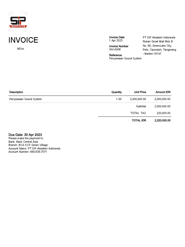 Invoice INV-0008 - Sewa Sound System | PDF
