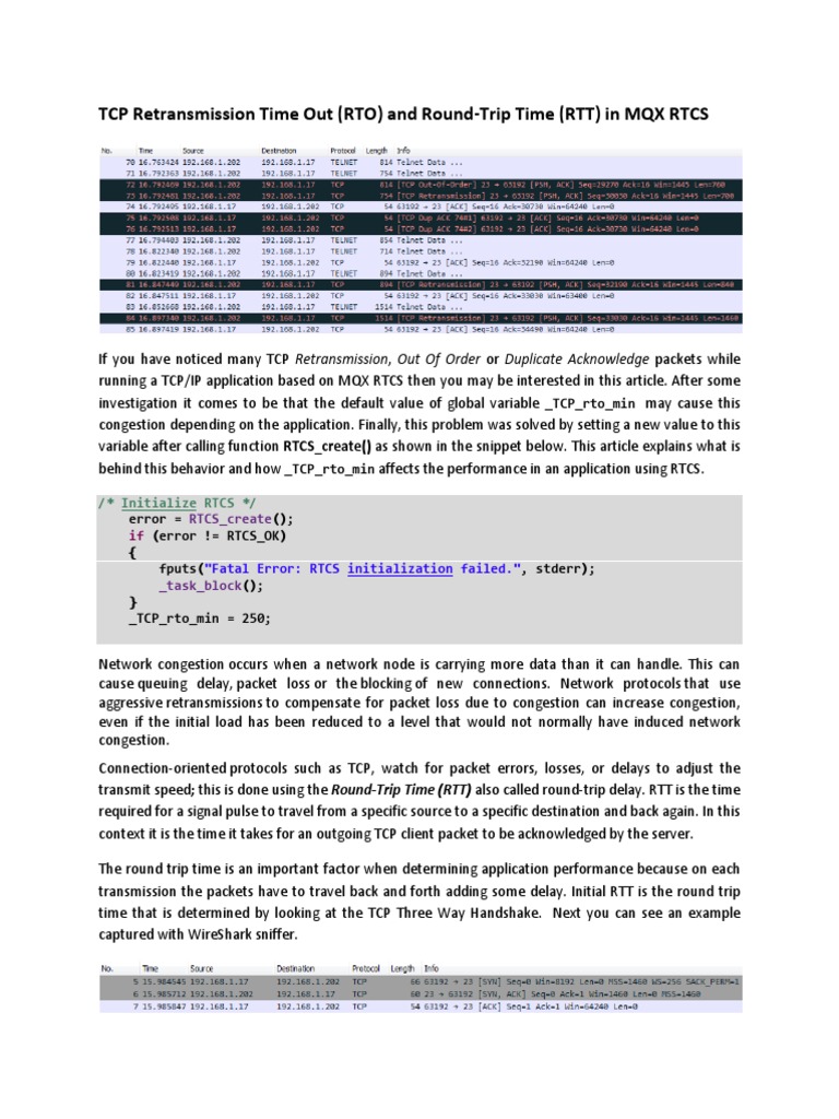 TCP Retransmission Time Out (RTO) and Round-Trip Time (RTT) in MQX RTCS | PDF | Science ...