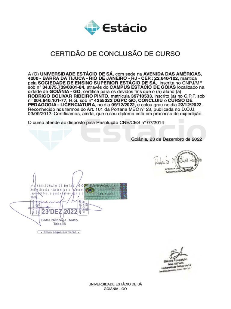 Certificado de Conclusão em Pedagogia | PDF