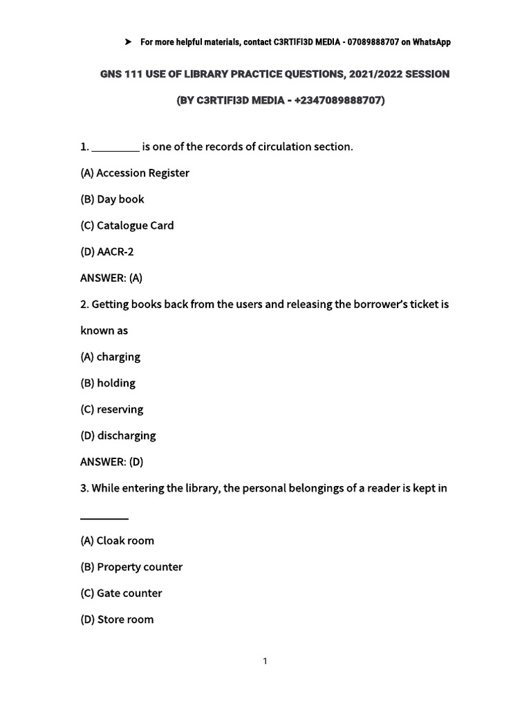 Gns 111 - Use of Library Pqs (By C3rtifi3d Media) | PDF | Libraries | Academic Publishing