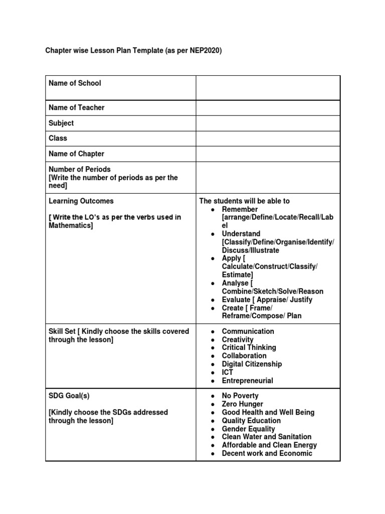 Chapter-wise Lesson Plan Template | PDF