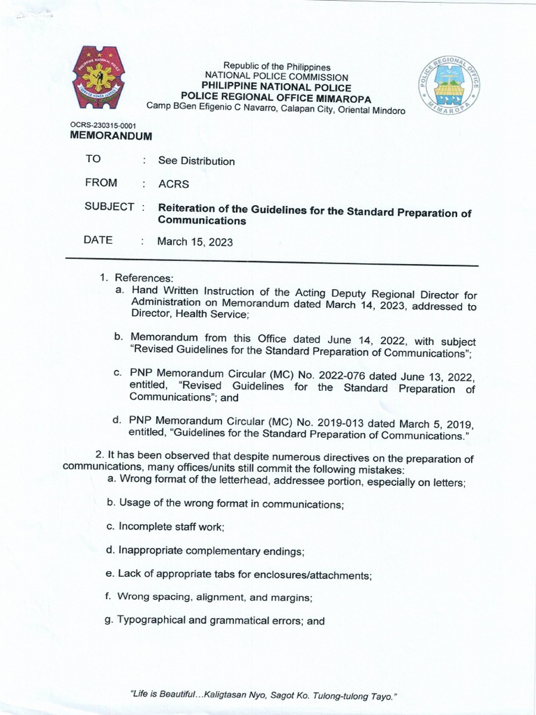 Reiteration of The Guidelines For The Standard Preparation of ...