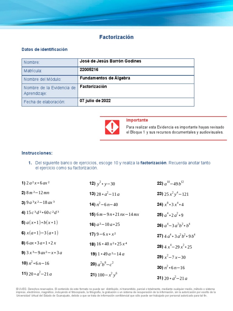 Factorizar expresiones algebraicas | PDF