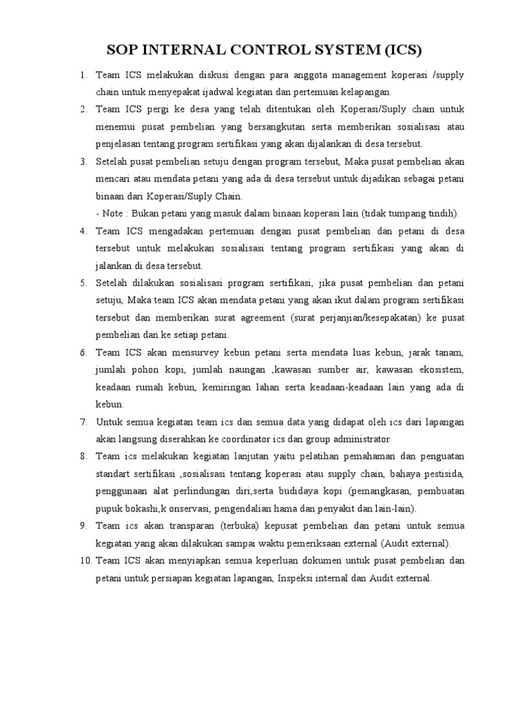 Sop Internal Control System | PDF