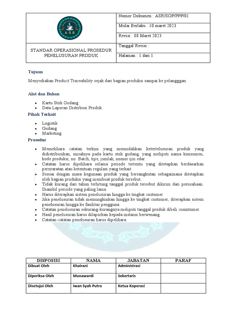 sop penelusuran produk 2 | PDF
