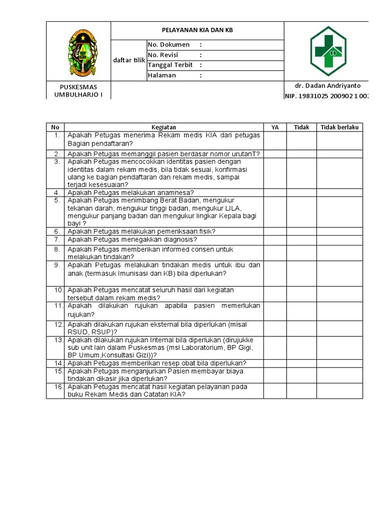 Prosedur Pelayanan KIA dan KB Puskesmas | PDF