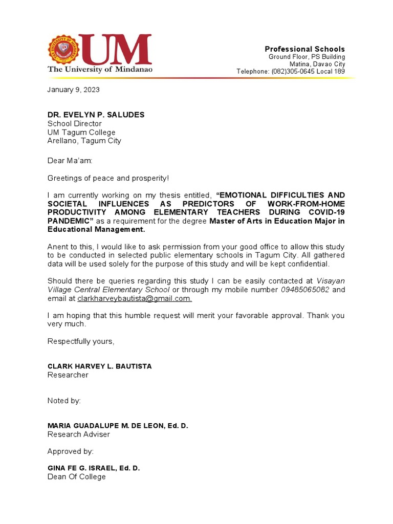 Thesis Permission Request for Tagum Schools | PDF | Academic Degree ...