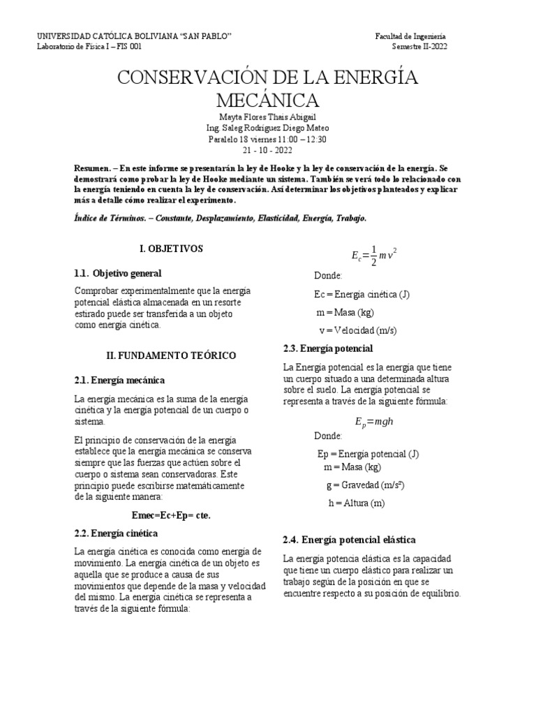 Conservación de La Energía Mecánica | PDF | Energía potencial ...