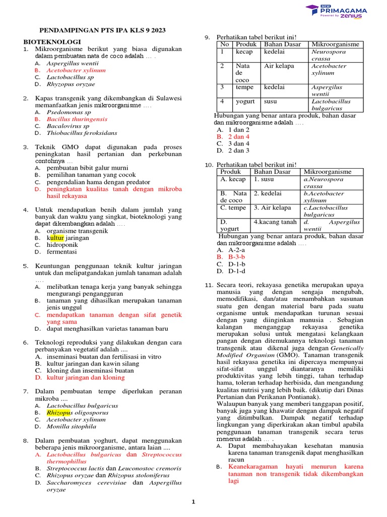 PENDAMPINGAN PTS Bio KLS 9 Azzahra 2023 | PDF