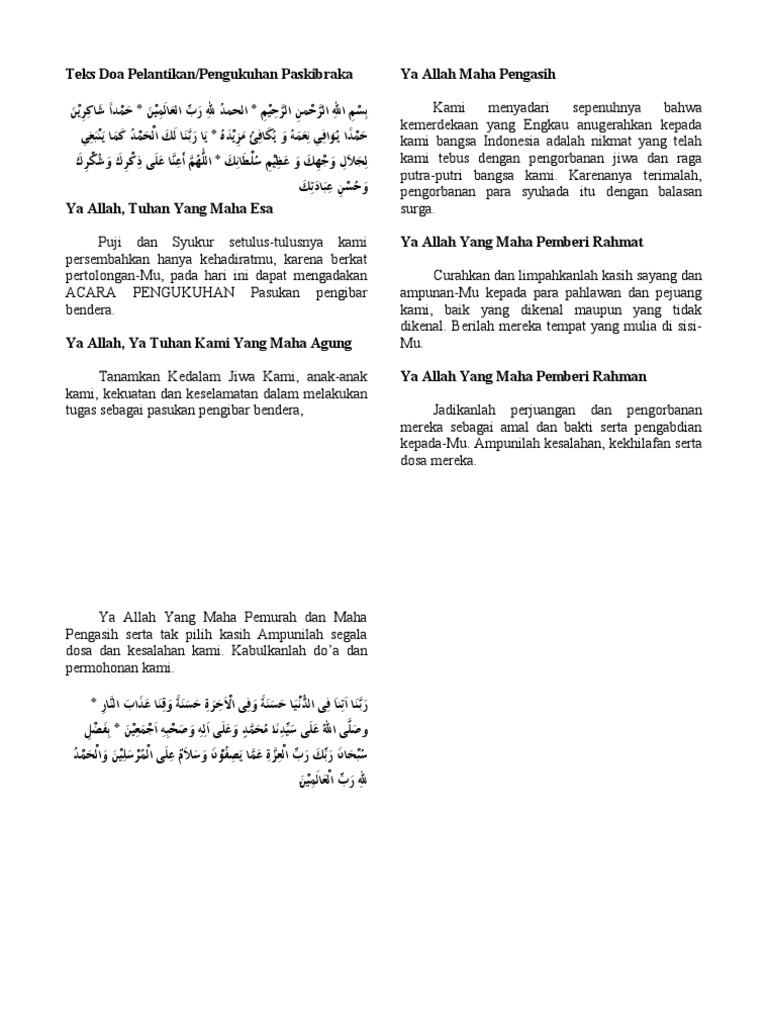 Teks Doa Pelantikan Paskibra HUT 76 | PDF