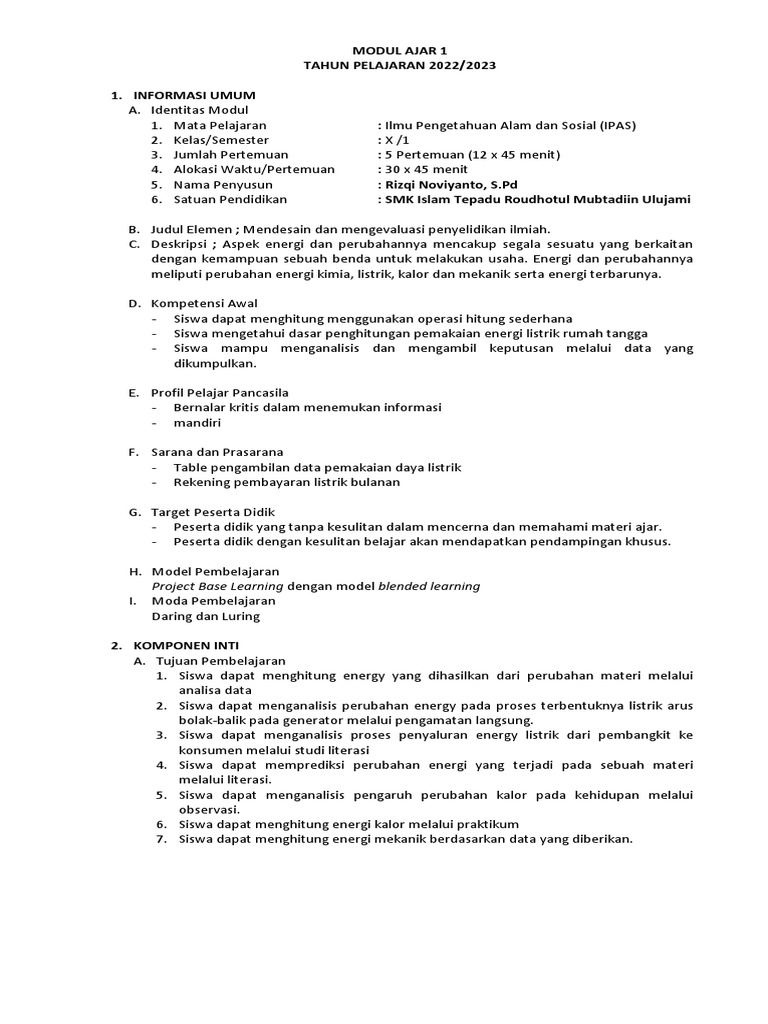 Modul Pembelajaran IPAS Kelas X | PDF
