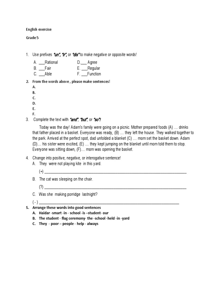 English Exercise Grade 5 | PDF