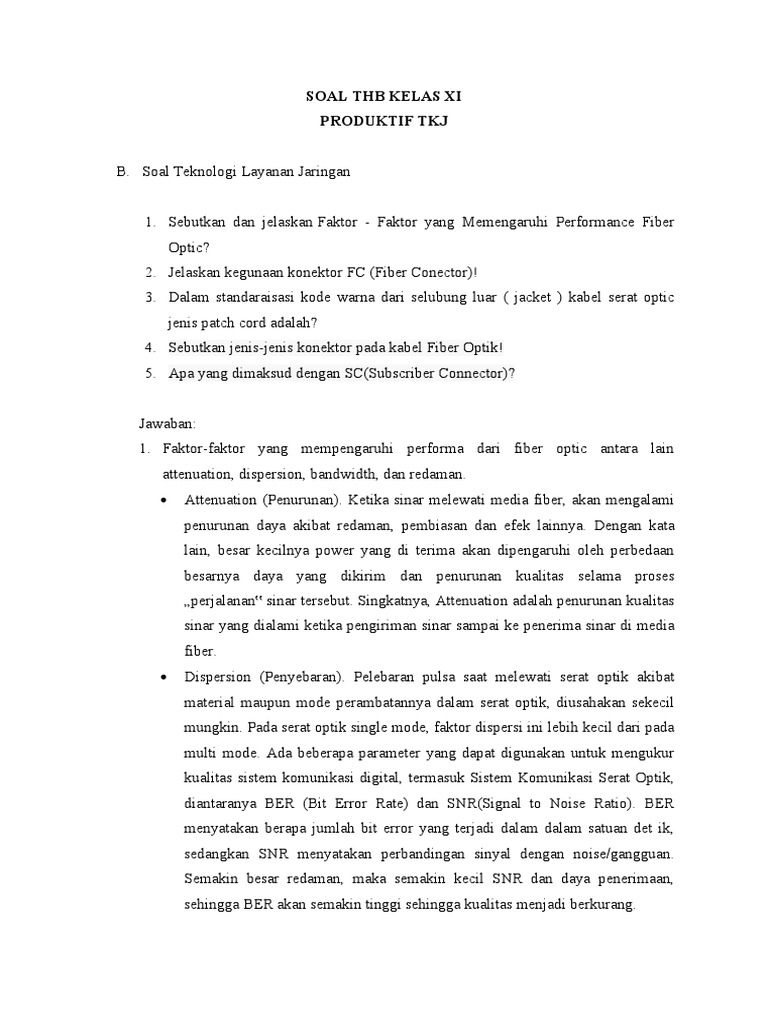 Soal THB Kelas Xi Produktif TKJ | PDF