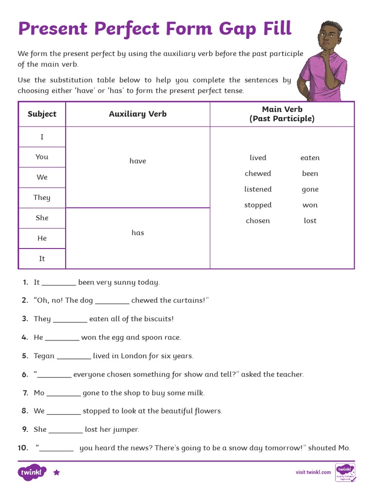 T Eal 45 Present Perfect Form Gap Fill Differentiated Worksheet Ver 4 | PDF