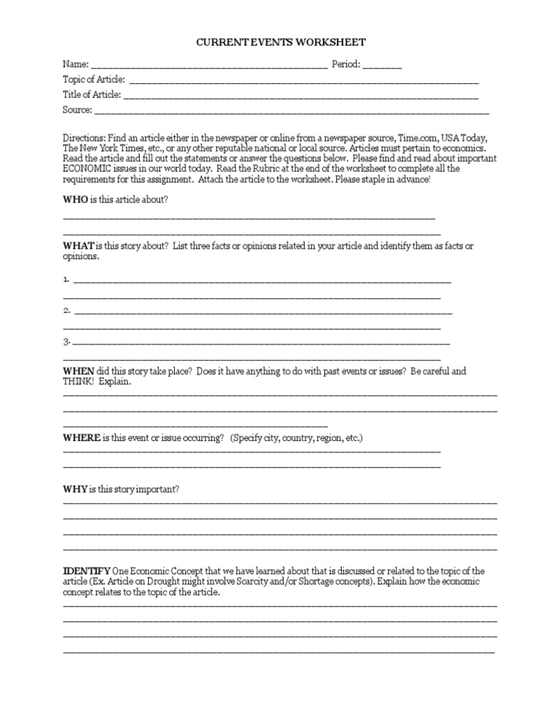 CURRENT_EVENTS_WORKSHEET 2022 Finance | PDF | Question | Cognitive Science