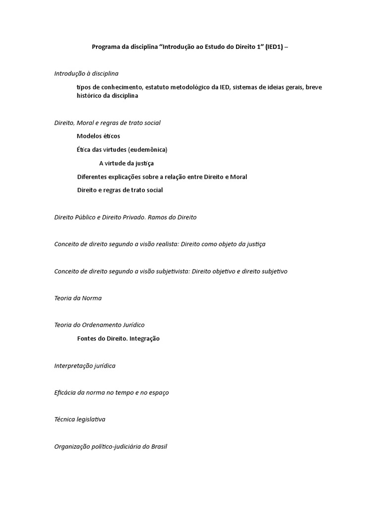 Programa Da Disciplina IED 1 - Documentos Google | PDF | Ciências Sociais | Filosofia