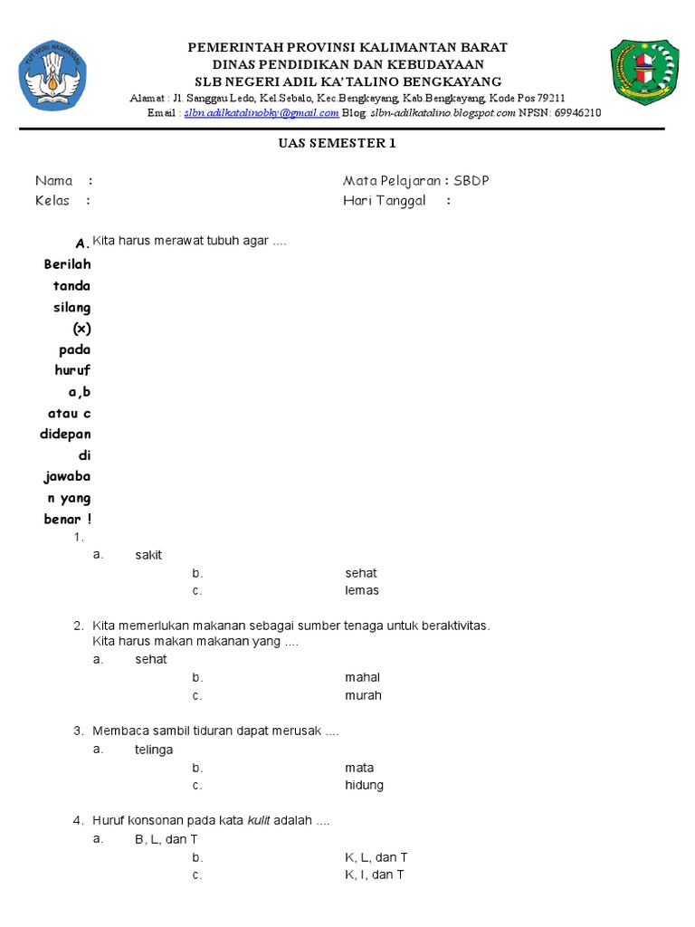 Soal SBDP Kelas 2 UAS Semester 1 2020-2021 | PDF
