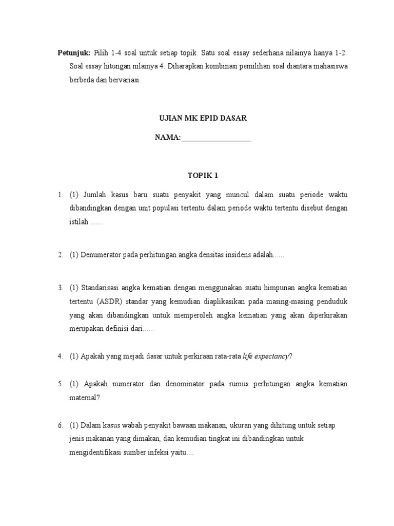 Pertanyaan Ujian Soal Modul Epid Dasar - STIKES Kuningan | PDF | Pengembangan Diri