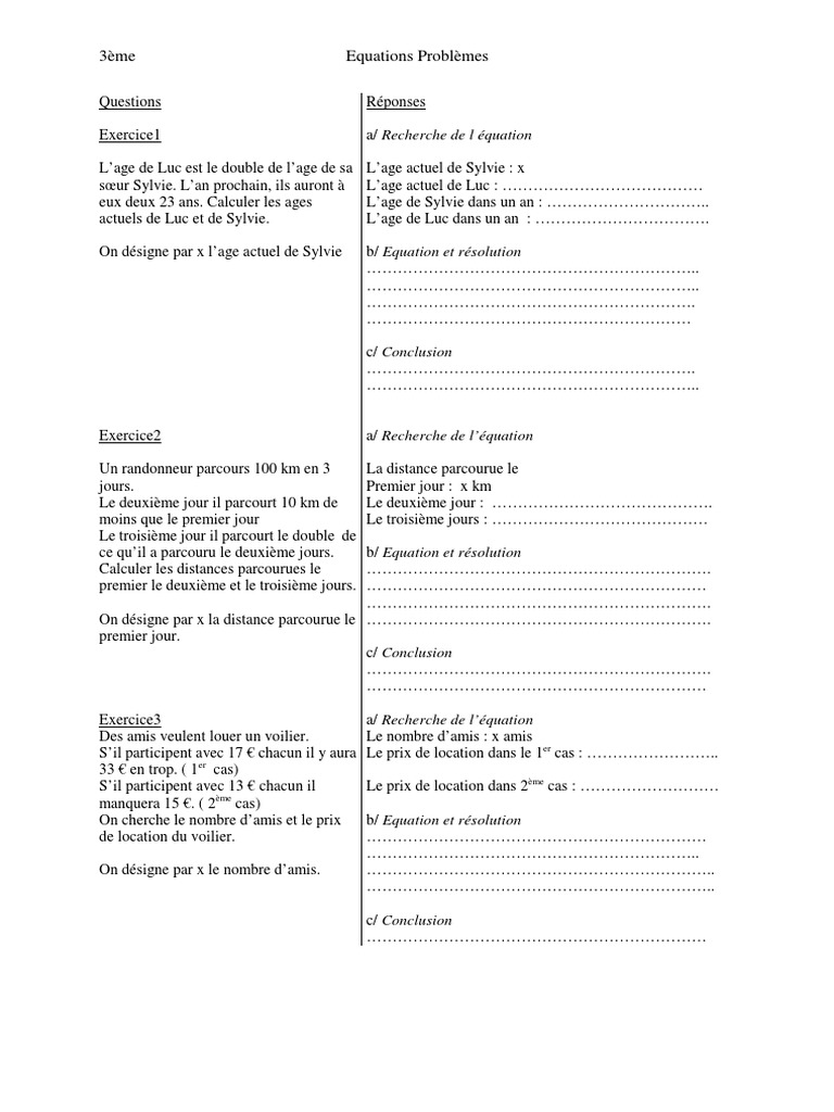 Equations Exercices | PDF