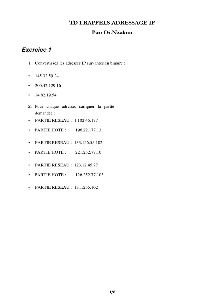Exercices d'Adressage IP et Sous-Réseaux | PDF | Maison et jardin | Ordinateurs