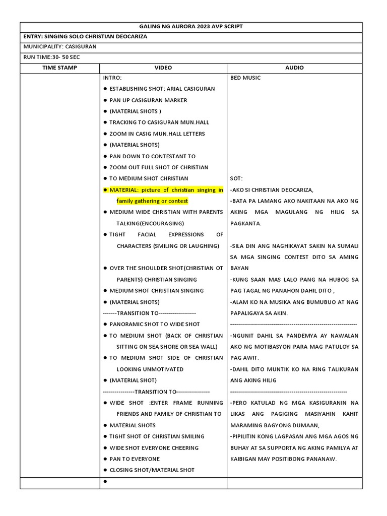 Ga 2023 Avp Shoot Scriptcasiguran | PDF