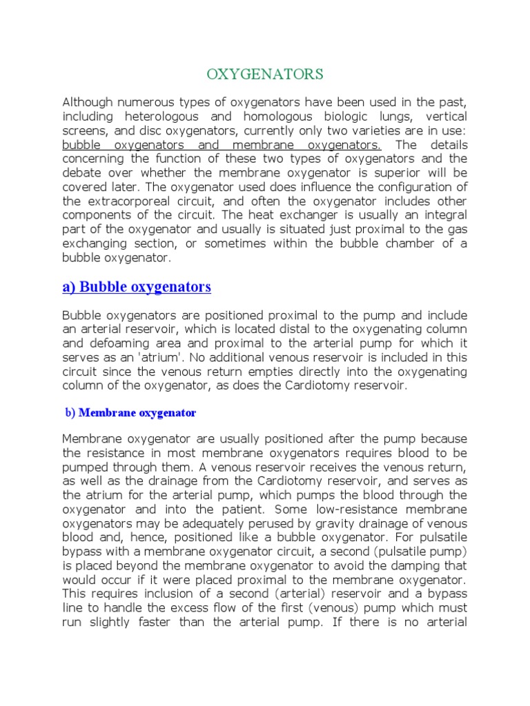 Membrane and Bubble Oxygenators | PDF