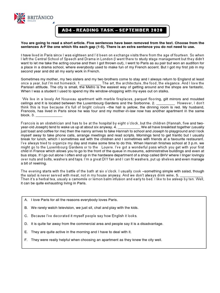 AD4 Reading Task - SEP 2020 | PDF