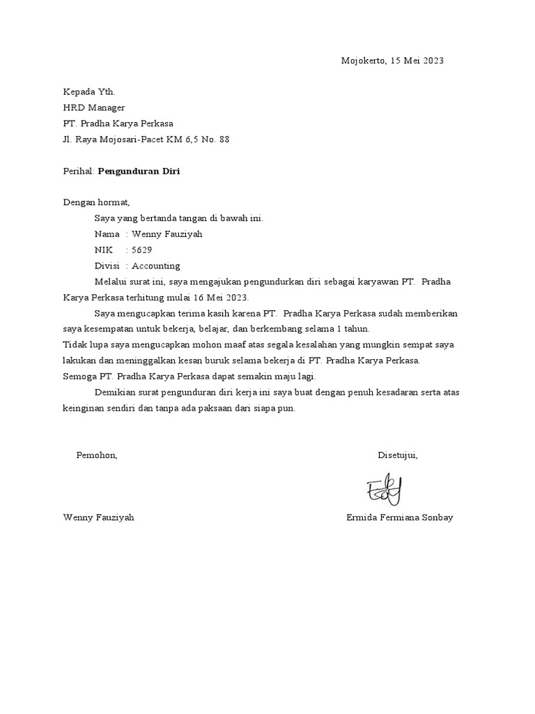 Format Surat Pengunduran Diri | PDF