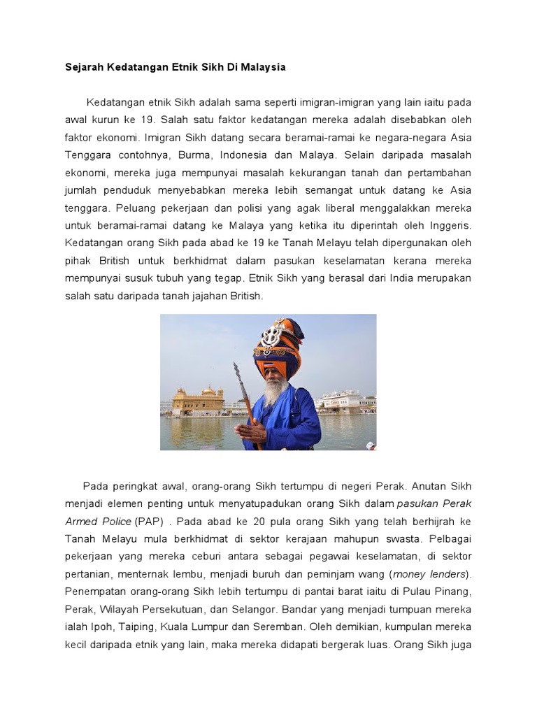 Sejarah Kedatangan Etnik Sikh Di Malaysia | PDF
