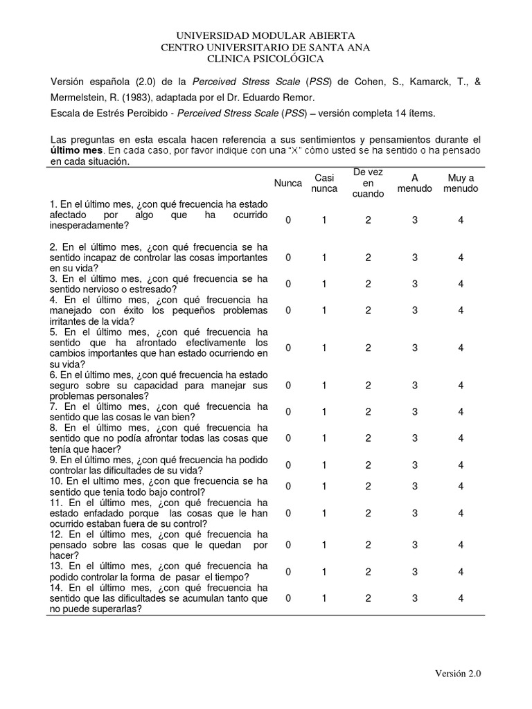 Perceived Stress Scale (PSS) | PDF Perceived Stress Scale (PSS) | PDF