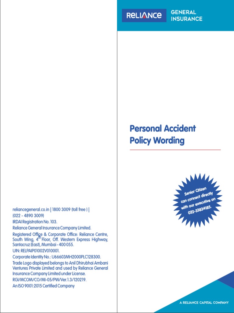 Personal Accident Policy Wording | PDF | Law