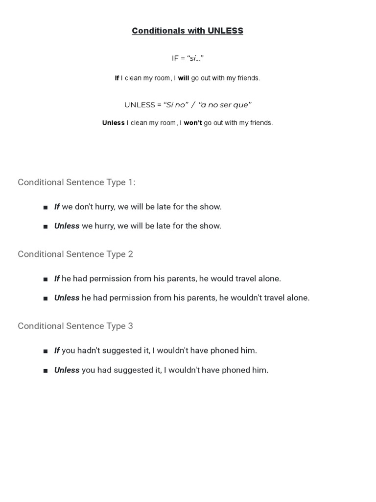 Conditionals With UNLESS | PDF