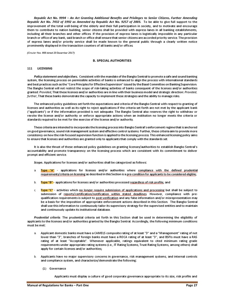 BSP 2020 MORB - Licensing (Section 111) | PDF | Internal Control ...