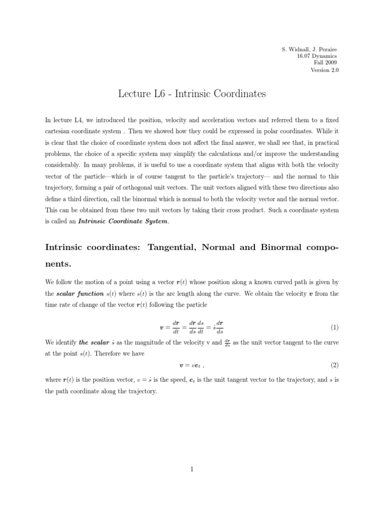 Intrinsic Coordinates | Download Free PDF | Curvature | Acceleration