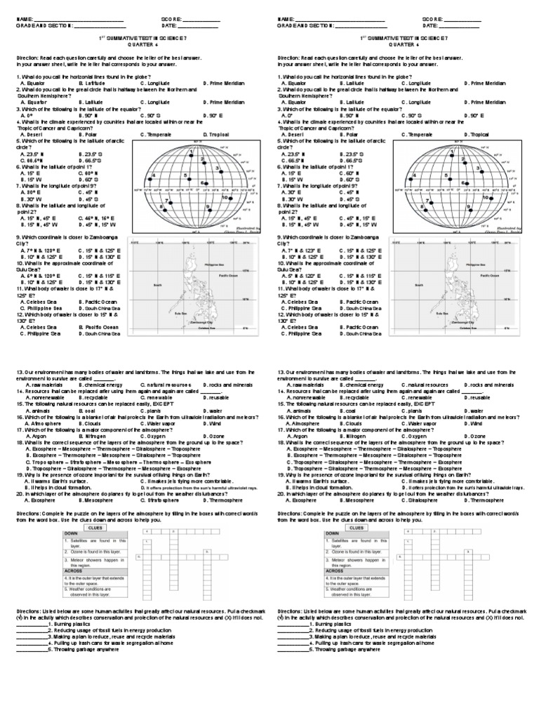 Q4 - 1ST Summative Test Science 7 | PDF | Atmosphere Of Earth | Atmosphere