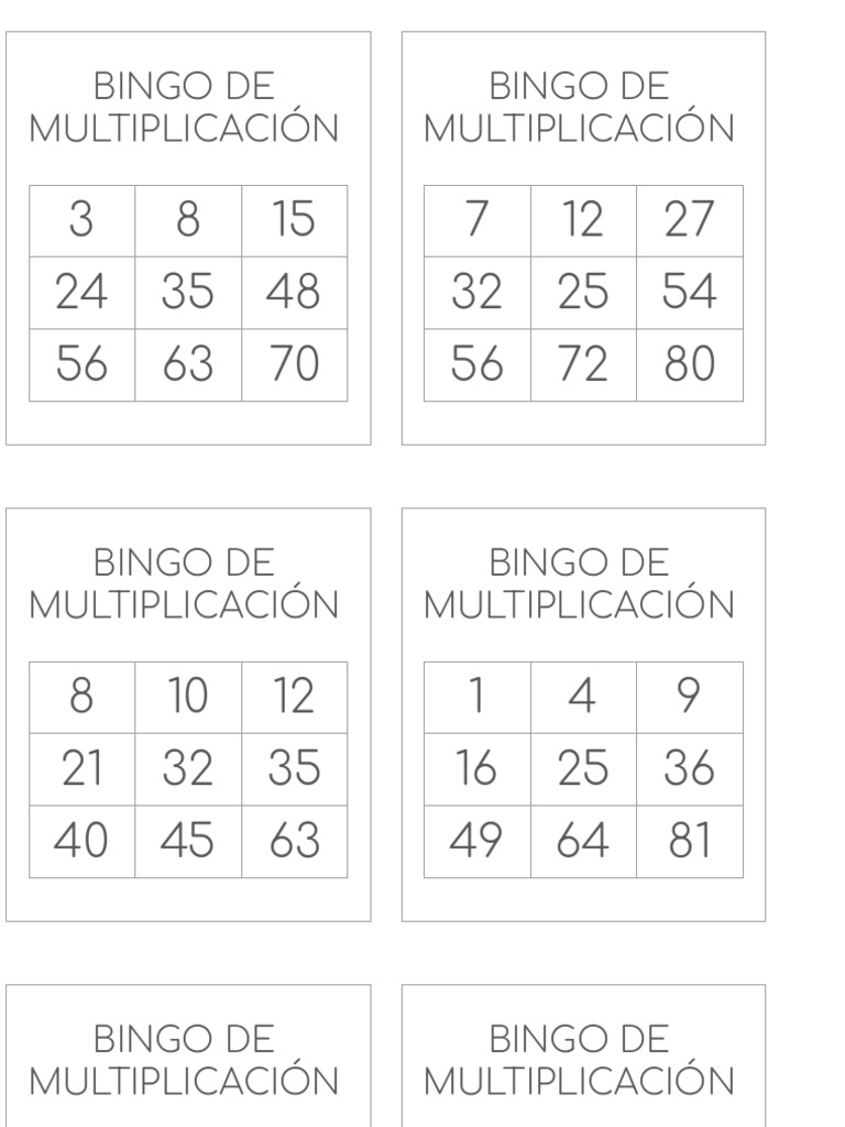 Bingo Multiplicativo | PDF | Deportes y actividades al aire libre ...