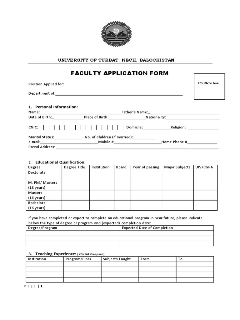 Faculty Application Form | PDF