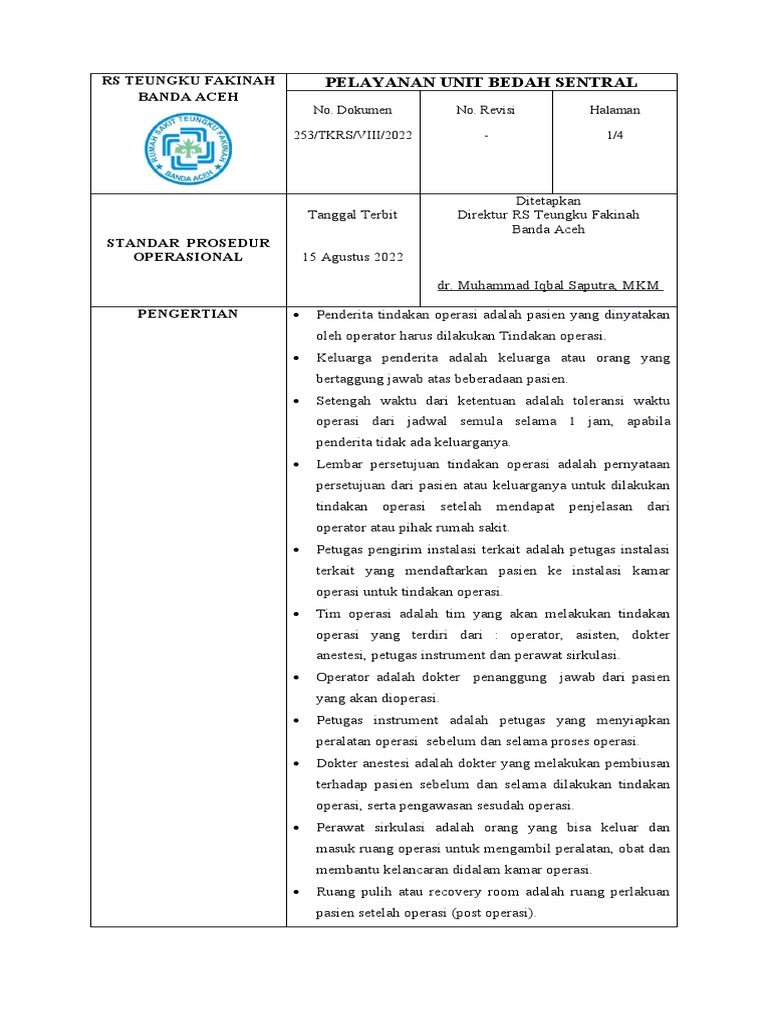 Spo Unit Bedah Sentral | PDF