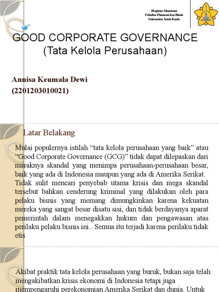Prinsip dan Manfaat Good Corporate Governance | PDF